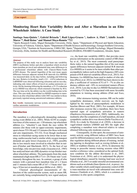 Pdf Heart Rate Variability Before And After A Marathon In An Elite Wheelchair Athlete A Case
