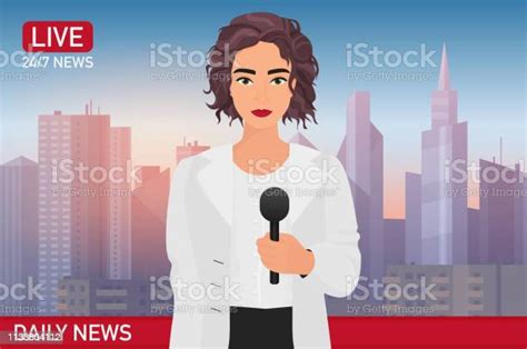 뉴스 캐스터 꽤 아름 다운 여자 속보를 보고 합니다 미디어 Tv 뉴스 개념 벡터 일러스트입니다 언론인에 대한 스톡 벡터 아트 및 기타 이미지 Istock