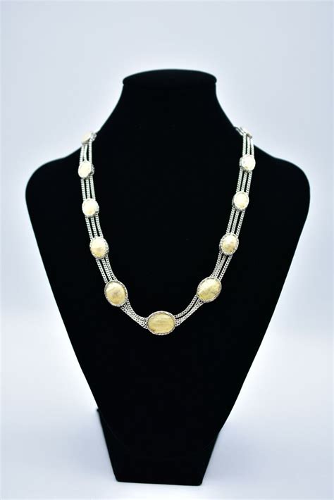 Monet Vintage Collar Necklace Silver Tone Abalone Sto Gem