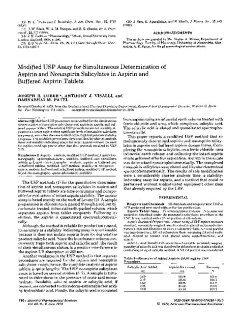 Pdf Modified Usp Assay For Simultaneous Determination Of Aspirin And Nonaspirin Salicylates In