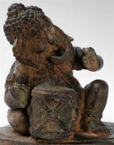 Ganesha Statue Antique Thai Style Bronze Seated Ganesha Statue With