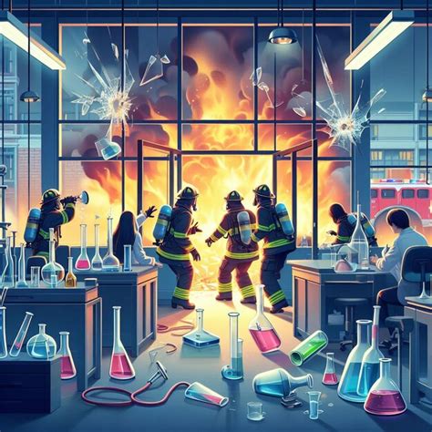 Premium Photo A Fire Breaks Out In The Chemistry Lab And Firefighters