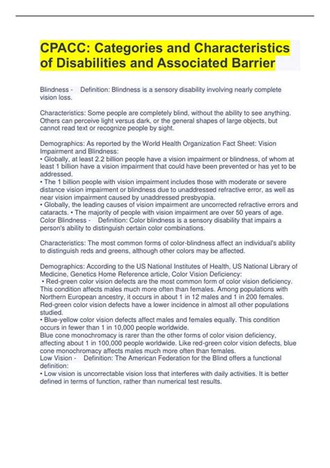 Cpacc Categories And Characteristics Of Disabilities And Associated