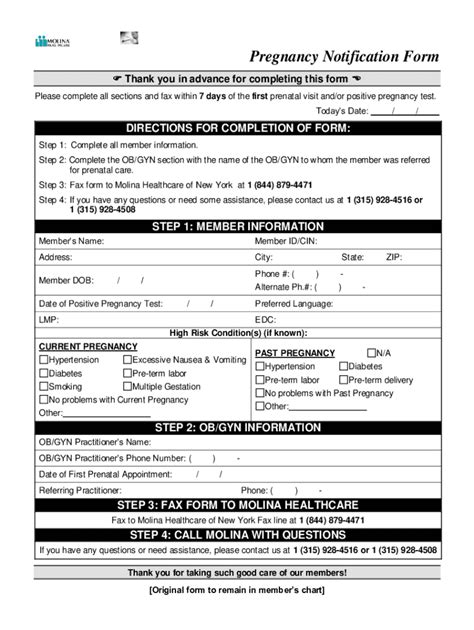 2017 2024 Molina Healthcare Pregnancy Notification Form Fill Online Printable Fillable Blank