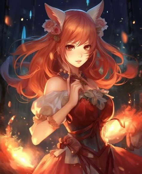 Premium Photo A Woman In A Red Dress With A Cat Ears And A Cat Tail