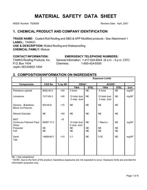 GAF Material Safety Data Sheet MSDS 1005 MSDS Date 47 OFF