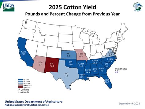 Usda National Agricultural Statistics Service Charts And Maps Cotton Yield Map By State