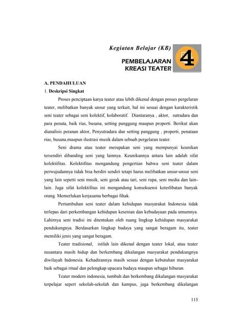 Modul Vi Kegiatan Belajar 4 Kreasi Teater Pdf