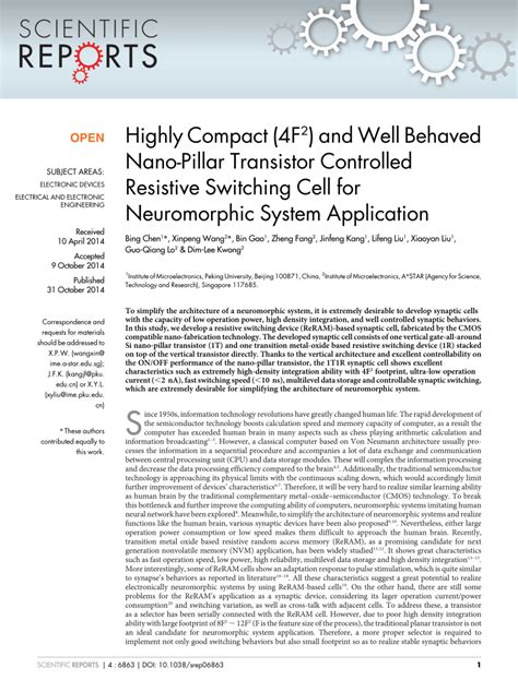 Pdf Highly Compact 4f 2 And Well Behaved Nano Pillar Transistor Controlled Resistive