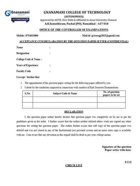 Declaration And Checklist 1 Pdf