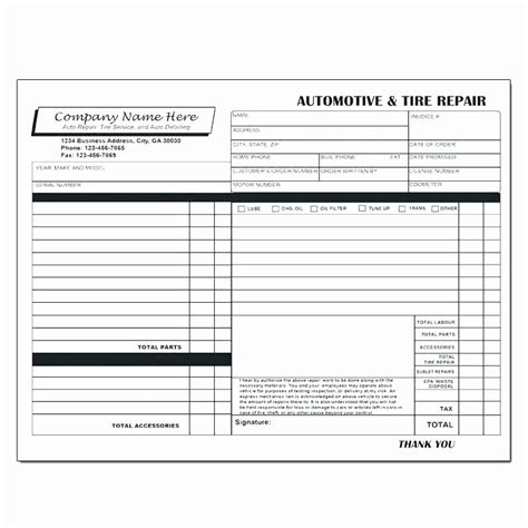 Auto Repair Invoice Template Excel Beautiful Best Due Upon Receipt