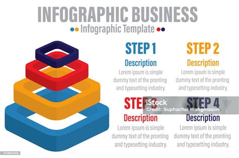 비즈니스 프로세스 인포그래픽 템플릿입니다 4단계로 3d 피라미드 큐브 디자인 벡터 그림입니다 3차원 형태에 대한 스톡 벡터 아트 및 기타 이미지 Istock
