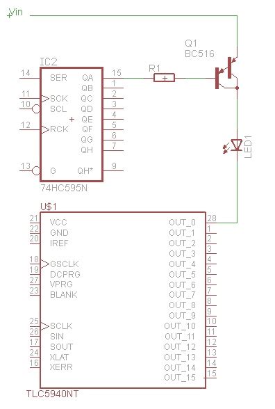 Tlc5940 74hc595 High Powered Current Source Bc516 Darlington Leds And Multiplexing Arduino