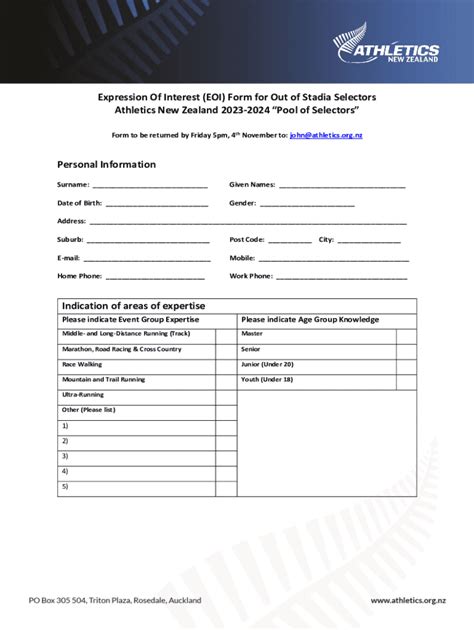 Fillable Online Athletics Org Expression Of Interest Eoi Form For Out