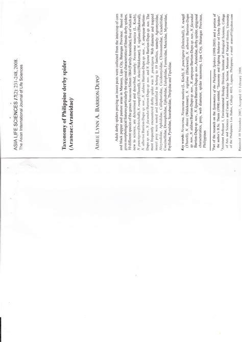 PDF Taxonomy Of Philippine Derby Spider Araneae Araneidae