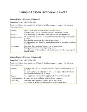 Fillable Online Spire Level Sample Lesson Plans Fax Email Print
