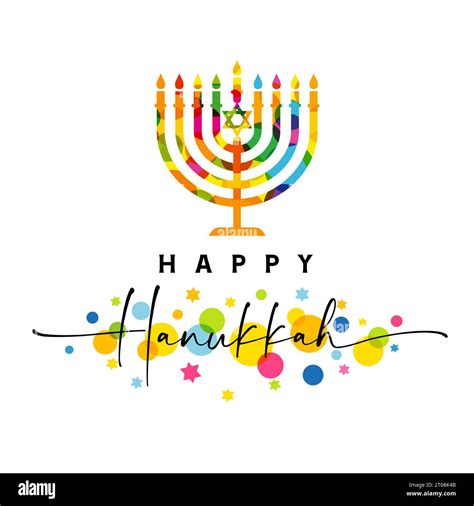 Happy Hanukkah Card With Elegant Lettering And Colored Hanuka Menorah