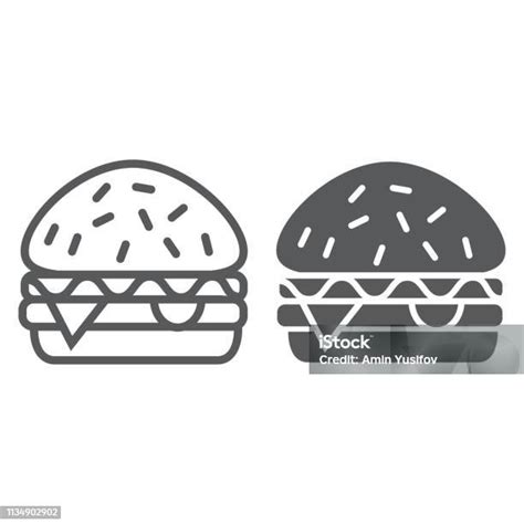 漢堡線和字形圖示 食物和膳食 漢堡包標誌 向量圖形 在白色背景上的線性圖案向量圖形及更多10號圖片 10號 三文治 不健康飲食