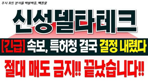 신성델타테크 긴급 속보 특허청 결국 결정 내렸다 절대 매도 금지 끝났습니다 Youtube