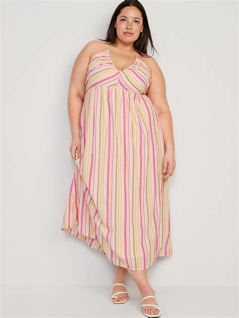 Fit And Flare Striped Halter Maxi Dress Old Navy