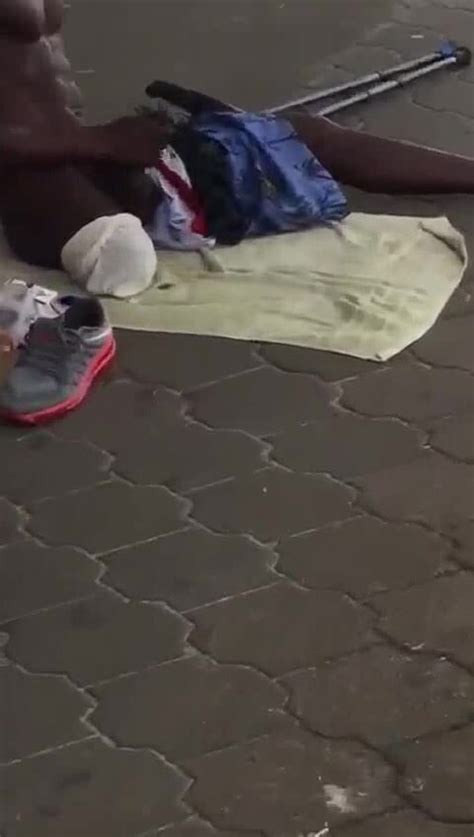 Homeless Amputee Guy Jerks Off