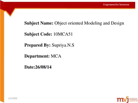 ppt subject name object oriented modeling and design subject code
