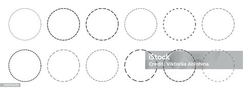 점선이 있는 원 모양의 집합입니다 점선 기하학적 둥근 인물은 흰색 배경에 고립되어 있습니다 쿠폰이나 태그를 위한 픽토그램을 여기에 잘라냅니다 벡터 윤곽선 그림 0명에 대한