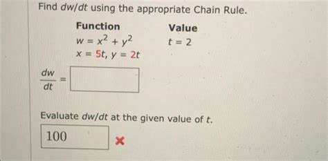 solved find dw dt using the appropriate chain rule