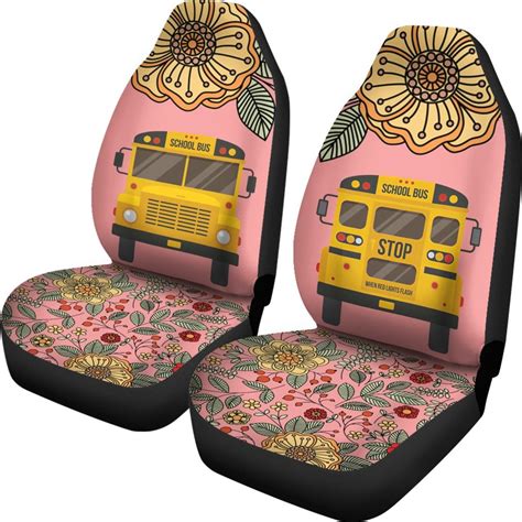 Floral School Bus Premium Custom Car Seat Covers Decor Protector Nearkii