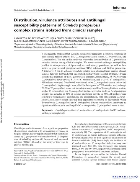 Pdf Distribution Virulence Attributes And Antifungal Susceptibility