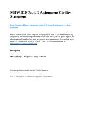 MHW 510 Topic 1 Assignment Civility Statement Docx MHW 510 Topic 1