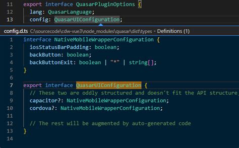 Quasar Plugin Config Property Is Typed Incorrectly Issue 16046