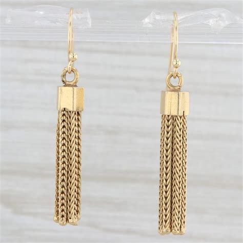 Vintage Fringe Dangle Earrings 18k Yellow Gold Hook Posts