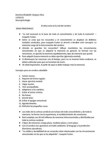 Ideas Principales Del Video El Alma Está En La Red Del Cerebro Pdf
