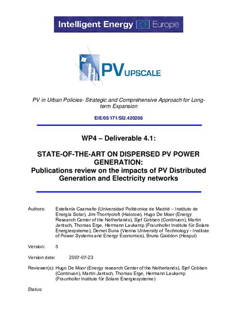 Pdf State Of The Art On Dispersed Pv Power Generation Publications