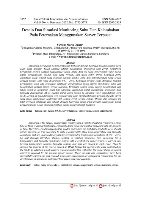 Pdf Desain Dan Simulasi Monitoring Suhu Dan Kelembaban Pada