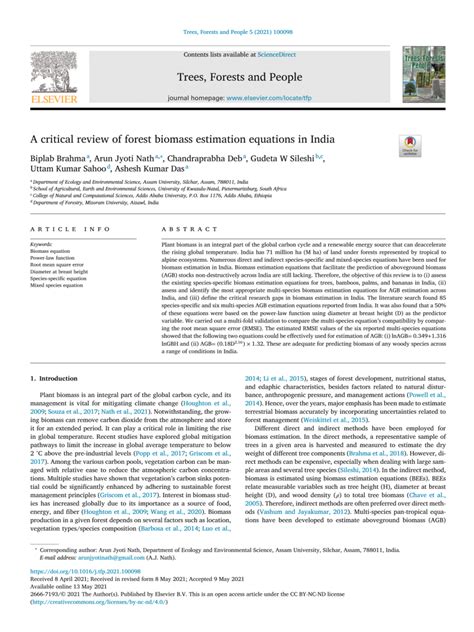 Pdf A Critical Review Of Forest Biomass Estimation Equations In India Trees Forests People