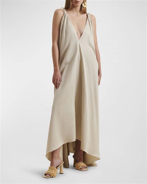 Mes Demoiselles Abia Ruffle Trim Deep V Neck Maxi Dress Neiman Marcus