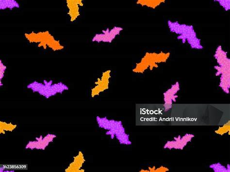 픽셀 박쥐 원활한 패턴 픽셀 아트 스타일의 박쥐가있는 할로윈 배경 2d로 90 년대의 복고풍 8 비트 비디오 게임 게임 앱 배너 및 포스터를 위한 디자인 벡터 일러스트 레이