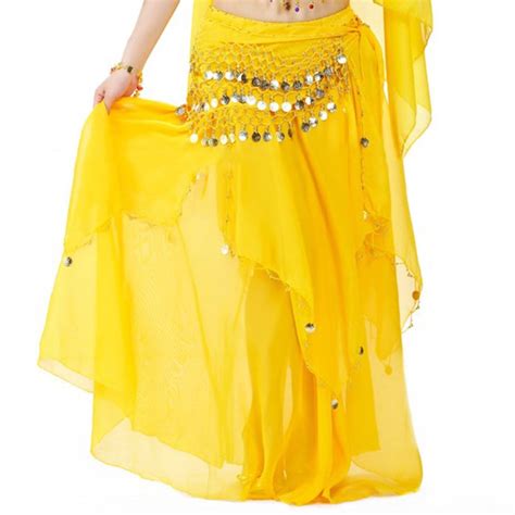 Bellylady Belly Dance Chiffon Coins Full Circular Skirt Yellow Walmart Com
