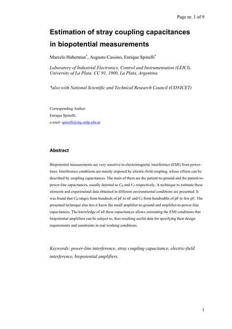 Pdf Estimation Of Stray Coupling Capacitances In Biopotential