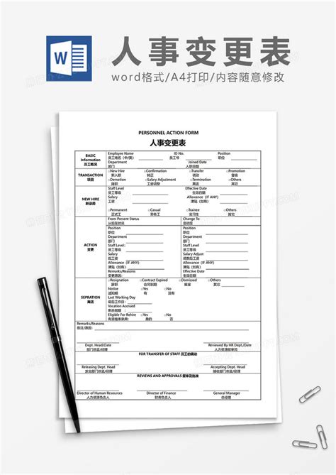 人事变更表WORD模板下载 变更 图客巴巴