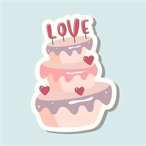 Premium Vector Cute Vector Love Sticker Cake Valentines Day Cake With