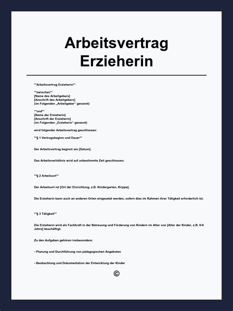 Arbeitsvertrag Erzieherin Muster