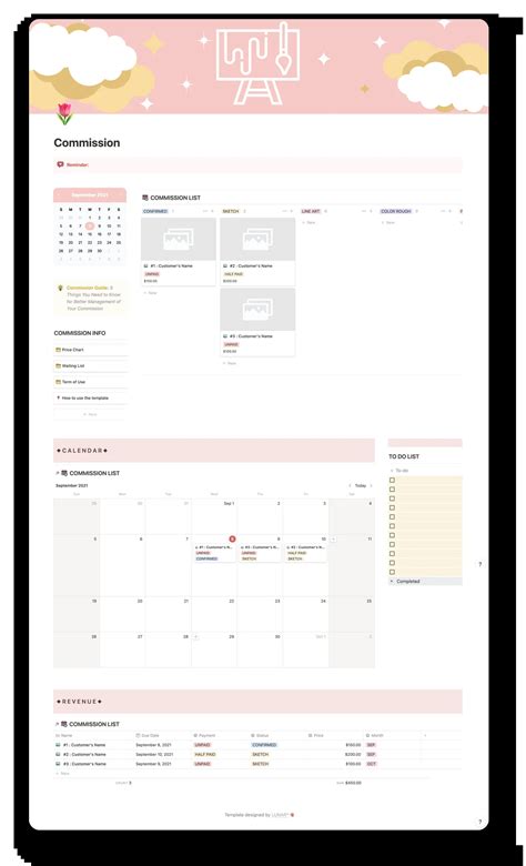Notion Commission Template For Artist Lunar ★ Mimi