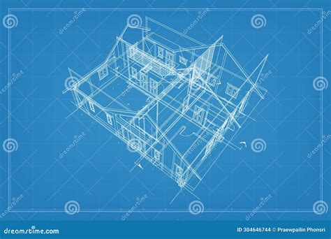 3d Render Of Building Wireframe Structure Perspective Wireframe Of House Exterior Abstract