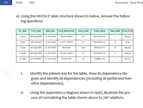 Solved File Tools View Documents Word Prod Using Invoice Table