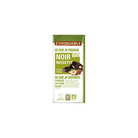 Chocolat Noir Noisettes Entières Pérou bio équitable 180 g ETHIQUABLE