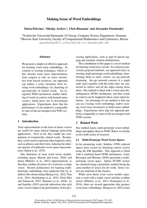 Pdf Making Sense Of Word Embeddings