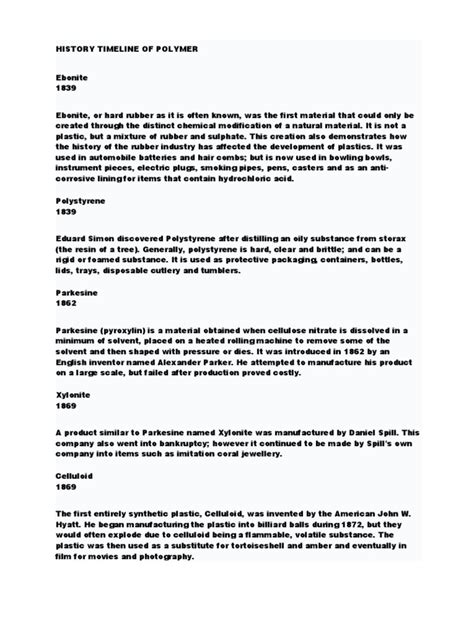 History Timeline Of Polyme1 Pdf Polymers Polystyrene